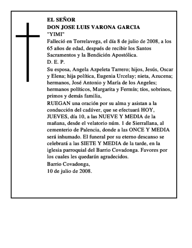 DON JOSE LUIS VARONA GARCIA | Esquela Necrológica | El Diario Montañés DON JOSE LUIS VARONA GARCIA | Esquela Necrológica | El Diario Montañés