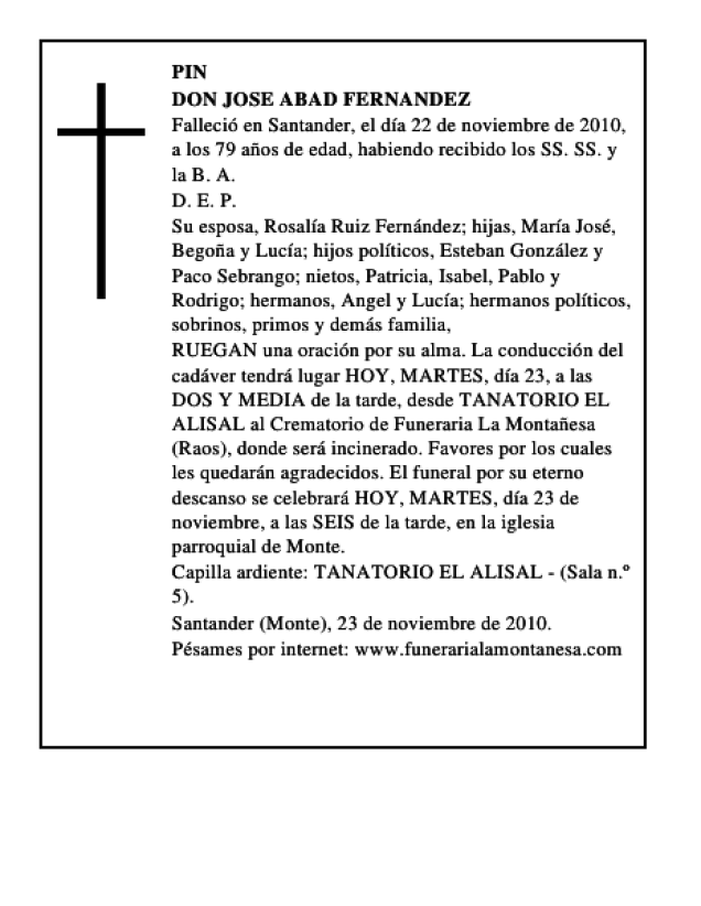 DON JOSE ABAD FERNANDEZ | Esquela Necrológica | El Diario Montañés