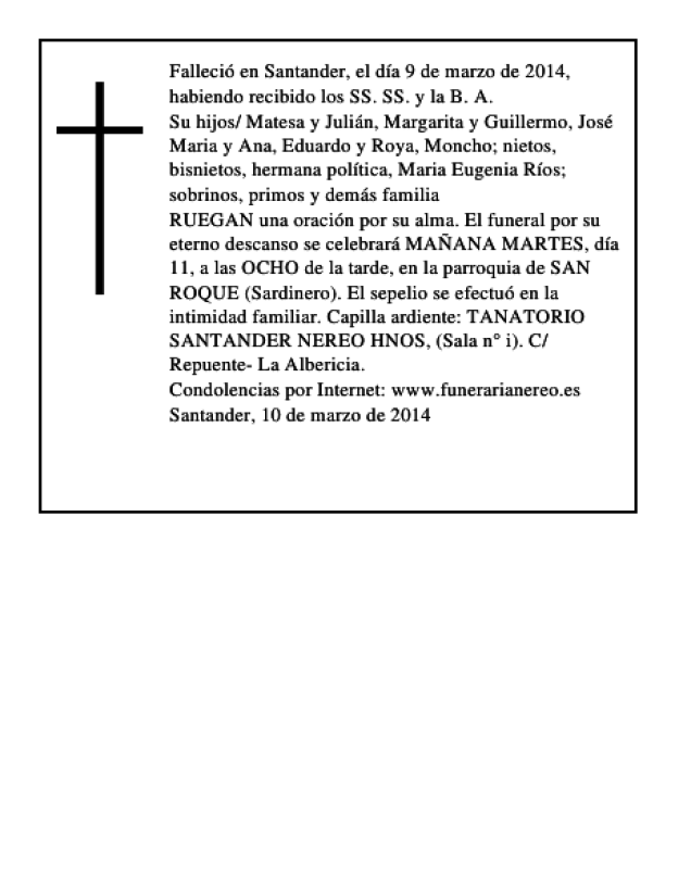 María Teresa Hazas | Esquela Necrológica | El Diario Montañés