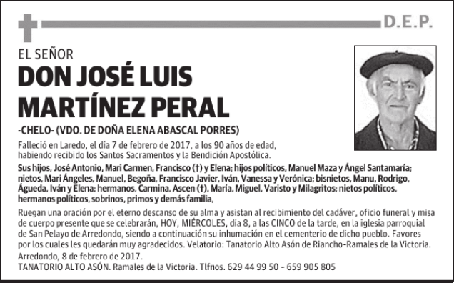 Don JOSE LUIS MARTINEZ PERAL | Esquela Necrológica | El Diario Montañés