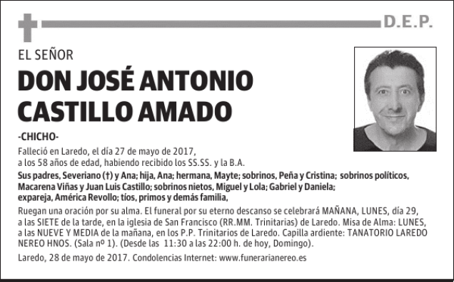 DON JOSE ANTONIO CASTILLO AMADO | Esquela Necrológica | El Diario Montañés