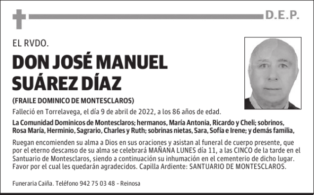 DON JOSÉ MANUEL SUÁREZ DÍAZ | Esquela Necrológica | El Diario Montañés