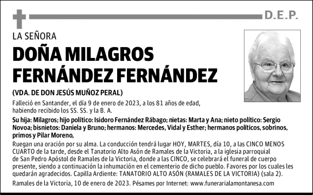 DOÑA MILAGROS FERNÁNDEZ FERNÁNDEZ | Esquela Necrológica | El Diario ...