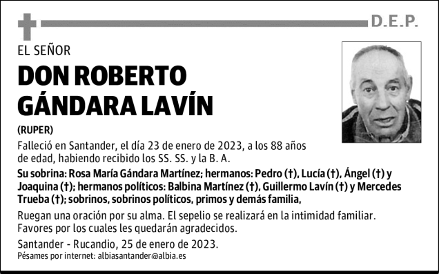 DON ROBERTO GÁNDARA LAVÍN | Esquela Necrológica | El Diario Montañés