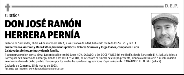 DON JOSÉ RAMÓN HERRERA PERNÍA | Esquela Necrológica | El Diario Montañés