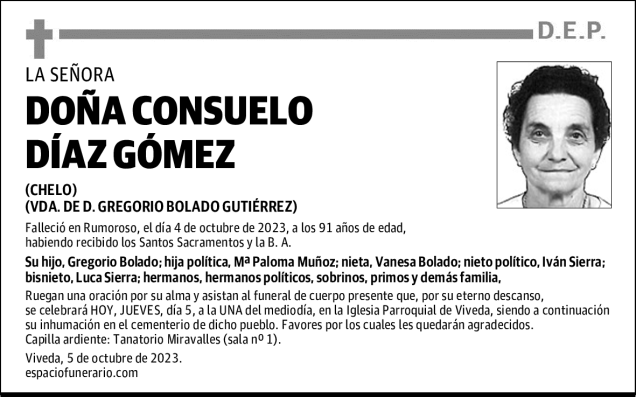 DOÑA CONSUELO DÍAZ GÓMEZ | Esquela Necrológica | El Diario Montañés