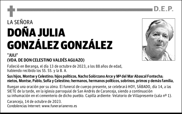 DOÑA JULIA GONZÁLEZ GONZÁLEZ | Esquela Necrológica | El Diario Montañés