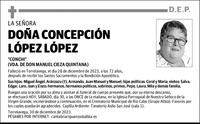 DOÑA CONCEPCIÓN LÓPEZ LÓPEZ | Esquela Necrológica | El Diario Montañés