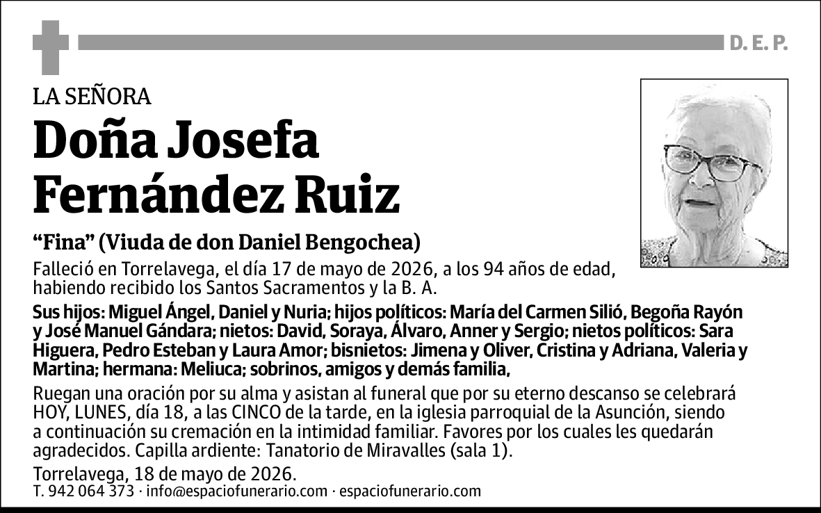 Josefa Fernández Ruiz | Esquela | El Diario Montañés