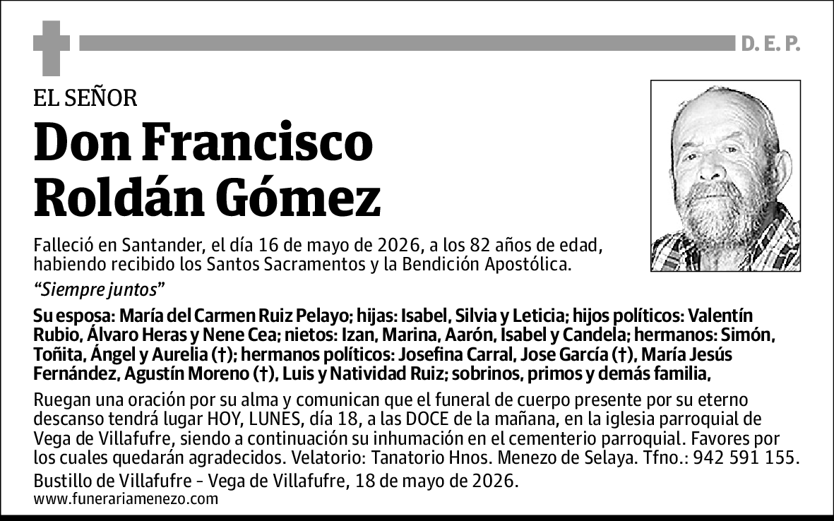 Francisco Roldán Gómez | Esquela | El Diario Montañés