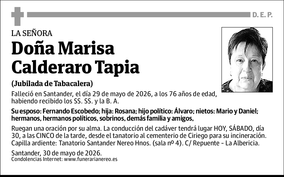 Marisa Calderaro Tapia | Esquela | El Diario Montañés