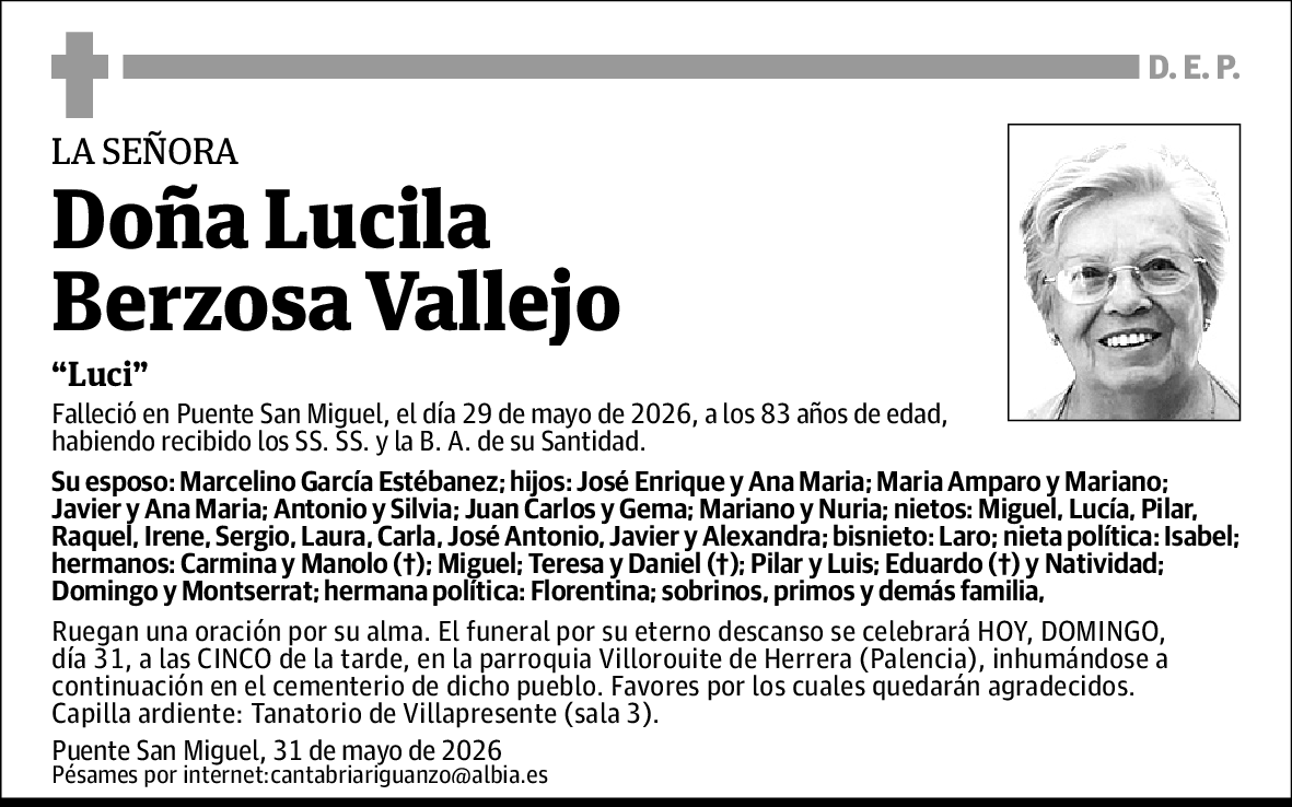 Lucila Berzosa Vallejo | Esquela | El Diario Montañés
