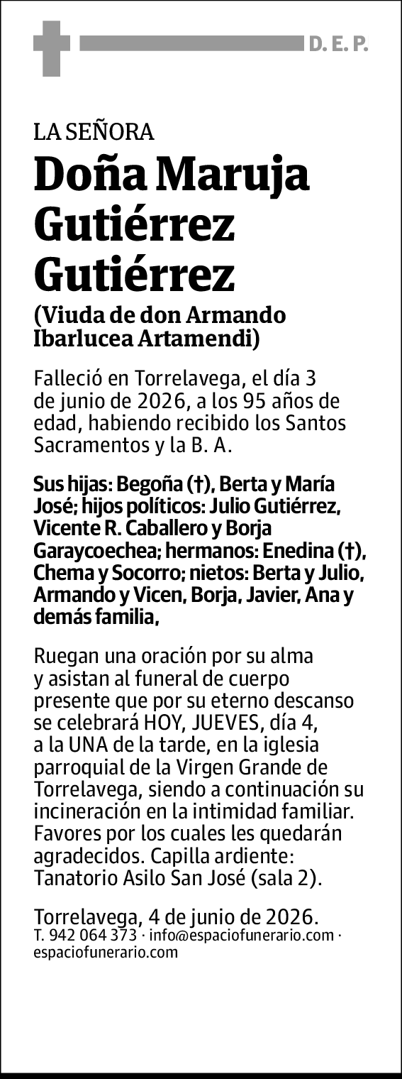 Maria Josefa Gutierrez Gutierrez | Esquela | El Diario Montañés
