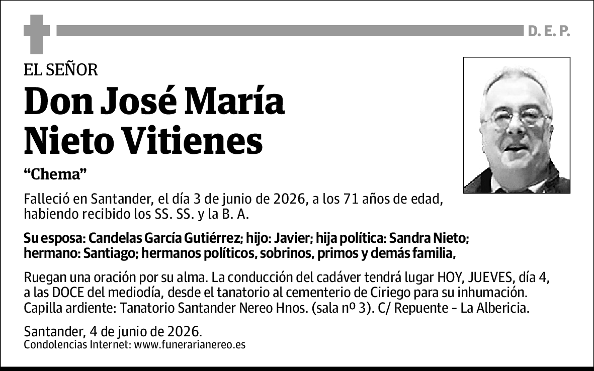 Jose Maria Nieto Vitienes | Esquela | El Diario Montañés