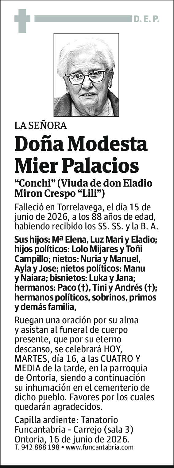 Modesta Mier Palacios | Esquela | El Diario Montañés