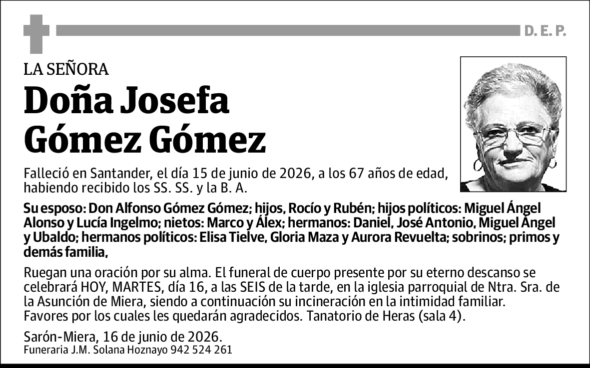 Josefa Gomez Gomez | Esquela | El Diario Montañés